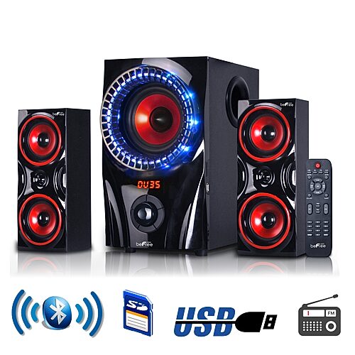 beFree Sound 2.1 Channel Surround Sound Bluetooth Speaker System in Red - BFS-99X