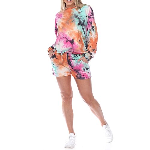 Click here for Womens White Mark Tie Dye Lounge Top And Shorts Se... prices