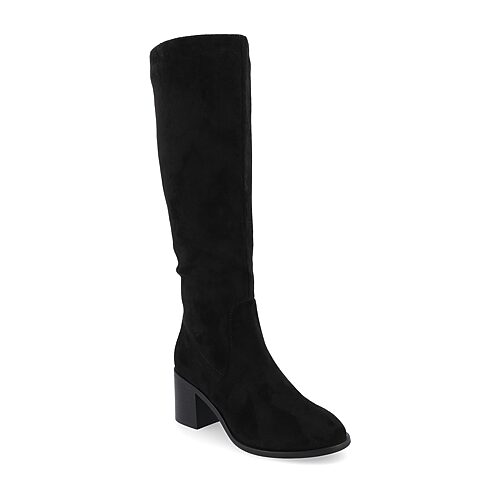 Journee Collection Womens Romilly Round Toe Block Heel Knee High Boots - Black Suede