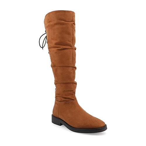 Journee Collection Womens Mirinda Wide Calf Rouched Stretch Knee High Boots - Cognac