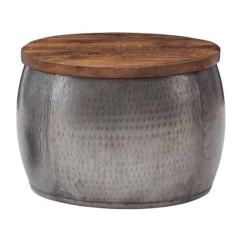 Kirkglen Metal Storage Drum Accent Table  One Size  Silver