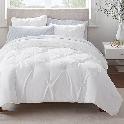 Serta Simply Clean Pleated Antimicrobial Treated Complete Bedding Set  One Size  White