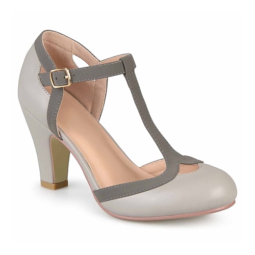 Journee Collection Womens Olina T Strap Round Toe Pumps - Grey