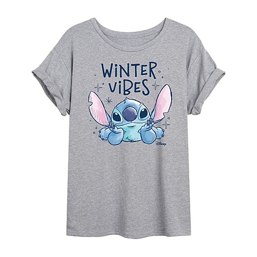 Click here for Stitch Winter Vibes Tee Womens Crew Neck Short Sle... prices
