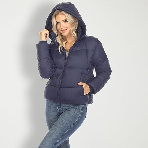 Click here for Womens White Mark Zip Hooded Bomber Puffer Jacket prices
