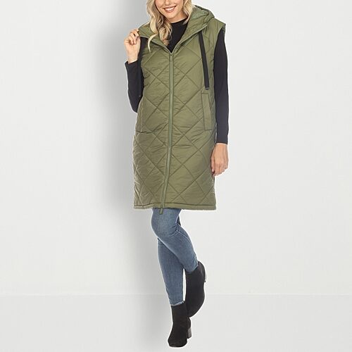 Click here for Womens White Mark Diamond Quilted Hooded Puffer Ve... prices