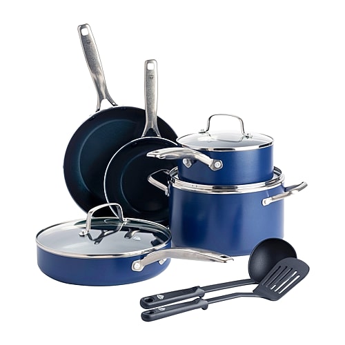 Click here for Blue Diamond 10-Pc. Cookware Set - Blue prices