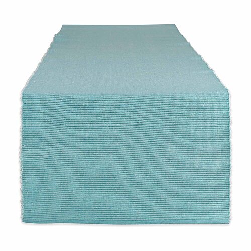 Click here for Design Imports Aqua/White 2-Tone Ribbed Table Runn... prices