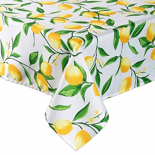 Design Imports Lemon Bliss Print Outdoor With Zipper Tablecloth  One Size  White