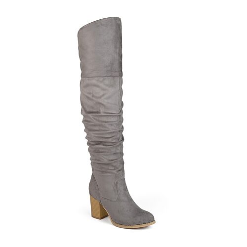 Journee Collection Womens Kaison Wide Calf Stacked Heel Over The Knee Boots - Grey
