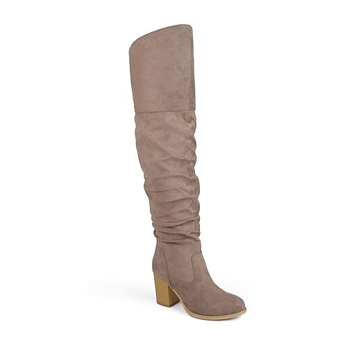 Journee Collection Womens Kaison Wide Calf Stacked Heel Over The Knee Boots - Taupe