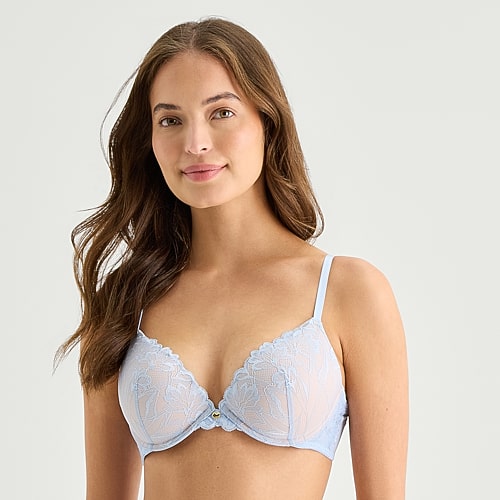 Click here for Ambrielle Tulip Lace Push Up Bra  D  Blue prices