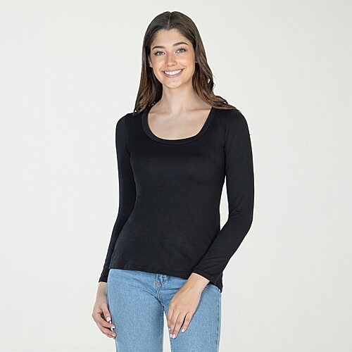 Click here for Womens 24/7 Comfort Apparel Solid Long Sleeve Scoo... prices