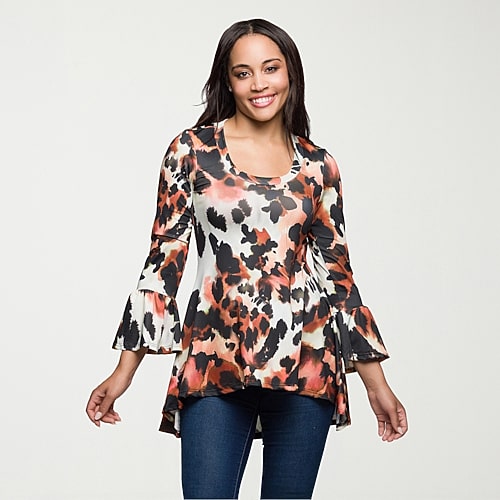 Click here for Womens 24/7 Comfort Apparel Animal Print Bell Slee... prices