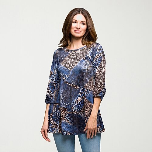 Click here for Womens 24/7 Comfort Apparel Blue Animal Print Tuni... prices