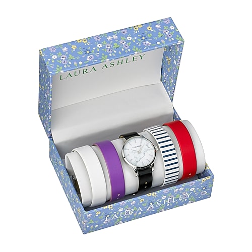 Laura Ashley Silver Slidethrough Interchangeable Marble Dial Set Watch - Silver