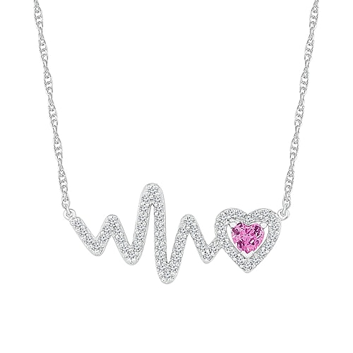Click here for Heartbeat Womens Lab Created Pink Sapphire Sterlin... prices