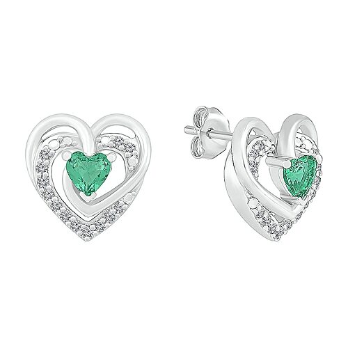 Click here for Lab Created Green Emerald Sterling Silver 12mm Hea... prices