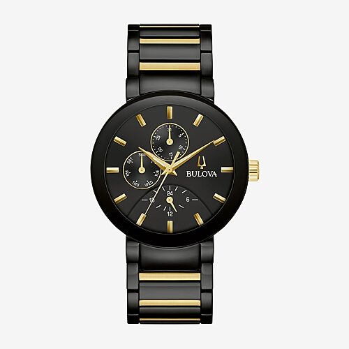 Bulova Mens Chronograph Modern Futuro Two-Tone Stainless Steel Bracelet Watch 40mm - Black