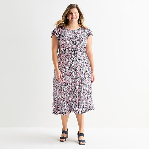 Click here for Perceptions Womens Plus Midi Round Neck Short Slee... prices