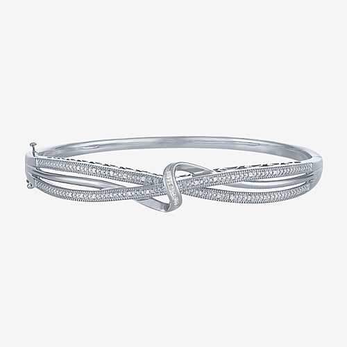 Click here for 1/10 CT. T.W. Diamond Crossover Bangle Bracelet in... prices