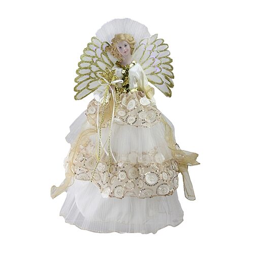 Click here for 16 White and Gold Lighted Angel Sequined Gown Chri... prices