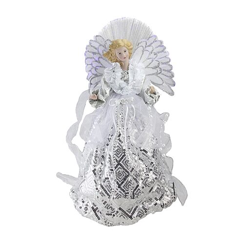 Click here for 16 White and Silver Lighted Angel Sequined Gown Ch... prices