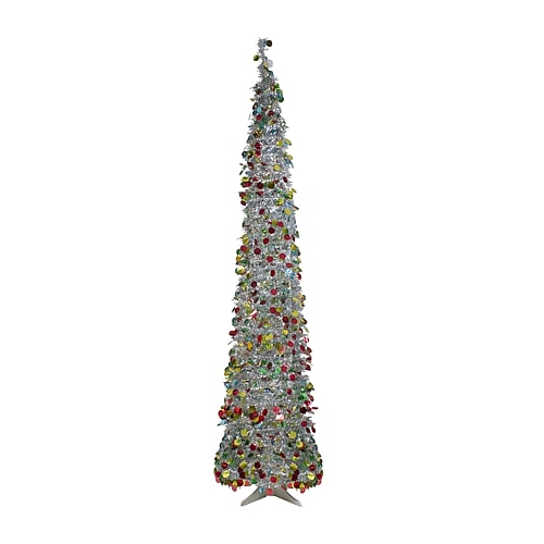 Click here for 6 Pre-Lit Silver Tinsel Pop-Up Artificial Christma... prices