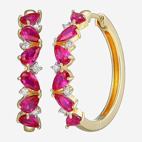 Click here for Gemstone 18K Gold Over Silver 25mm Hoop Earrings... prices