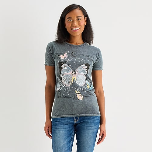 Click here for Butterfly Boyfriend Tee Womens Juniors Crew Neck S... prices