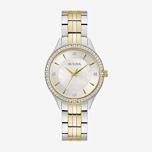 Click here for Bulova Crystal Womens Crystal Accent Two Tone Stai... prices