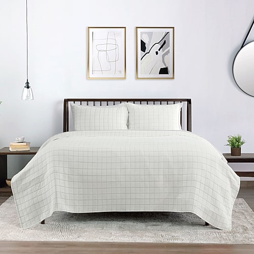 Vellux Yukon Grid Stitch Coverlet Set  One Size  Beige