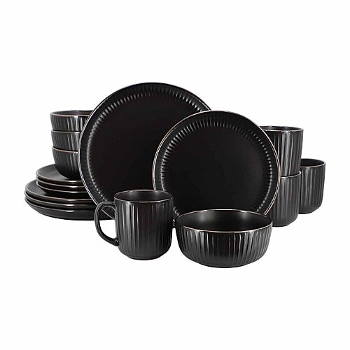 Click here for Elama Leo 16 Piece Stoneware Dinnerware Set In Bla... prices