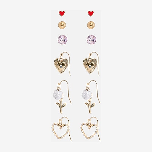 Click here for Arizona Gold Tone Womens Flower Heart 6 Pair Earri... prices