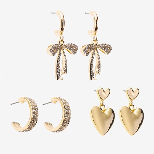 Click here for Bijoux Bar Gold Tone Womens Glass Bow Heart 3 Pair... prices
