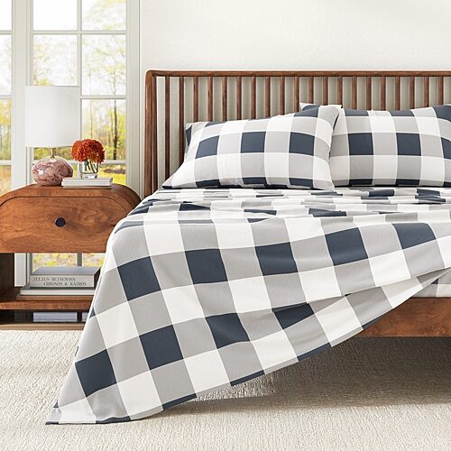 Linery Turkish Cotton Print Flannel Wrinkle Resistant Sheet Set  One Size  Blue