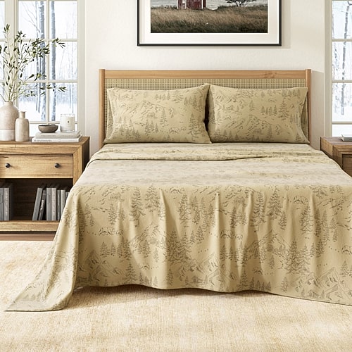 Linery Wild Lodge Flannel Sheet Set  One Size  Beige