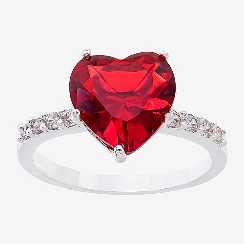 Sparkle Allure Solitaire Womens Red Crystal Pure Silver Over Brass Heart Solitaire Cocktail Ring  9  Nocolor
