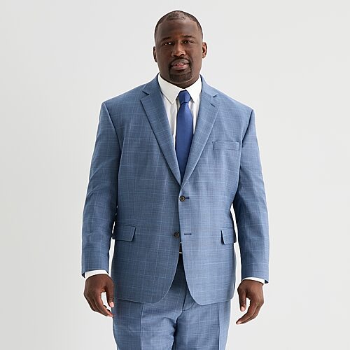 Stafford Coolmax All Season Ecomade Mens Regular Fit Plaid Big and Tall Suit Jacket  54 Big Regular  Blue