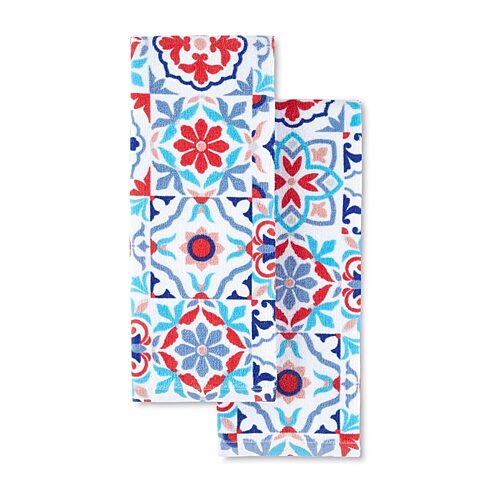 Fiesta Worn Tiles 2-pc. Kitchen Towel Set  One Size  Red