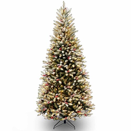 National Tree Co. Dunhill Fir Slim Hinged 7 1/2 Foot Pre-Lit Flocked Fir Christmas Tree  One Size  Green