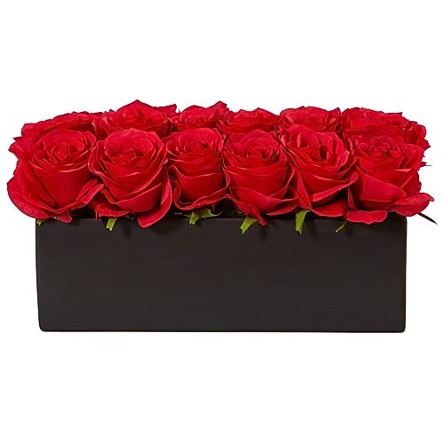 Click here for Dozen Silk Roses in Ceramic Rectangular Planter  O... prices