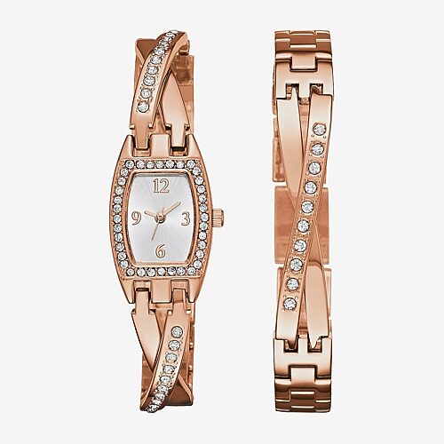 Click here for Geneva Womens Rose Gold-Tone Bangle Watch Boxed Se... prices