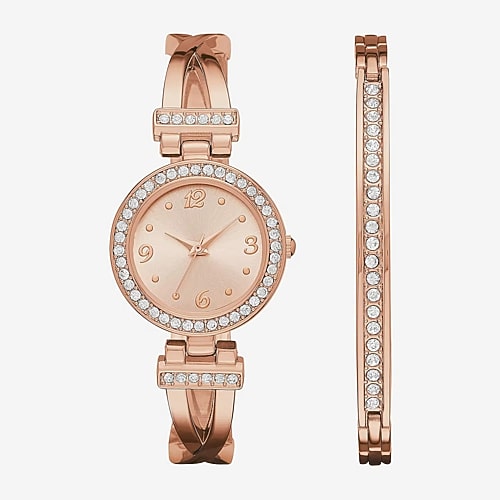 Click here for Geneva Womens Rose Gold-Tone T-Bar Bangle Watch Bo... prices