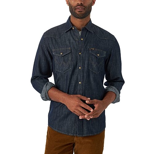 Wrangler Mens Regular Fit Long Sleeve Button-Down Shirt  Medium  Blue
