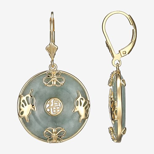 Click here for Womens Genuine Green Jade 18K Gold Over Silver Dro... prices