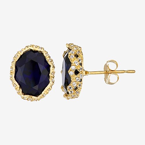 Click here for Lab Created Blue Sapphire 10K Gold 7.6mm Oval Stud... prices