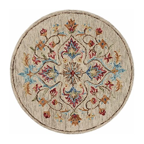 Sindy Dia Floral Hand Tufted Indoor Round Area Rug  One Size  Beige