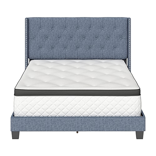 Click here for Mila Upholstered Wooden Bed  One Size  Blue prices
