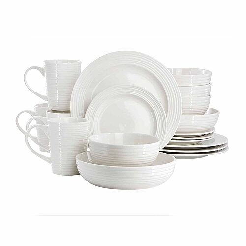 Click here for Elama Nikki 18 Piece Ribbed White Porcelain Dinner... prices